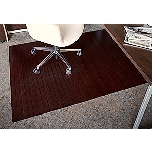 Anji Mountain Bamboo Roll-Up Chair Mat Without Lip, Dark Cherry, 48 x 72", 5mm Thick