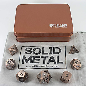 Bronze Metal Dice - Full Polyhedral Set in Presentation Tin