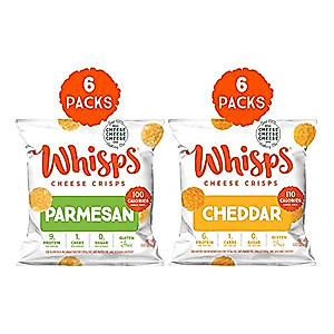 Whisps Cheese Crisps - Parmesan & Cheddar Cheese Snacks, Keto Snacks, 6-9g of Protein Per Bag, Low Carb, Gluten & Sugar Free, Great Tasting Healthy Snack, All Natural Cheese Crisps - Variety, .63 Oz (Pack of 12)