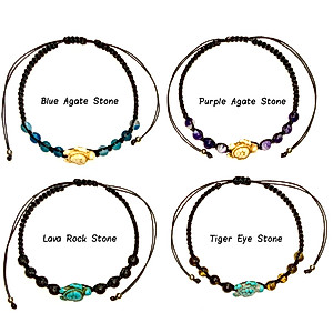 Nove Jewelry Leather Turtle Bracelet 4 Pieces Sea Turtle Beads Ocean Bracelets Natural Stone Turquoise Stretch Bracelet Turtle Beads Turtle Hemp - Friendship Gifts for Women Men Girls