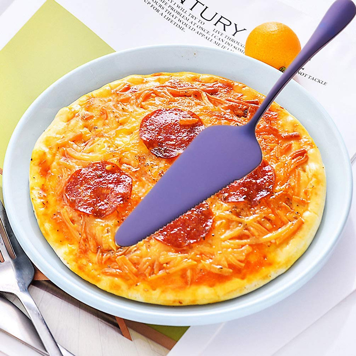 Hemoton Pizza Pie Cake Server with Serrated Edge,Stainless Steel Pizza Cake Cutter, Pizza Pastry Server Spatula,Cake Shovel, Tart Pastry Dessert Slicer, Pie Cutter Server (Purple)