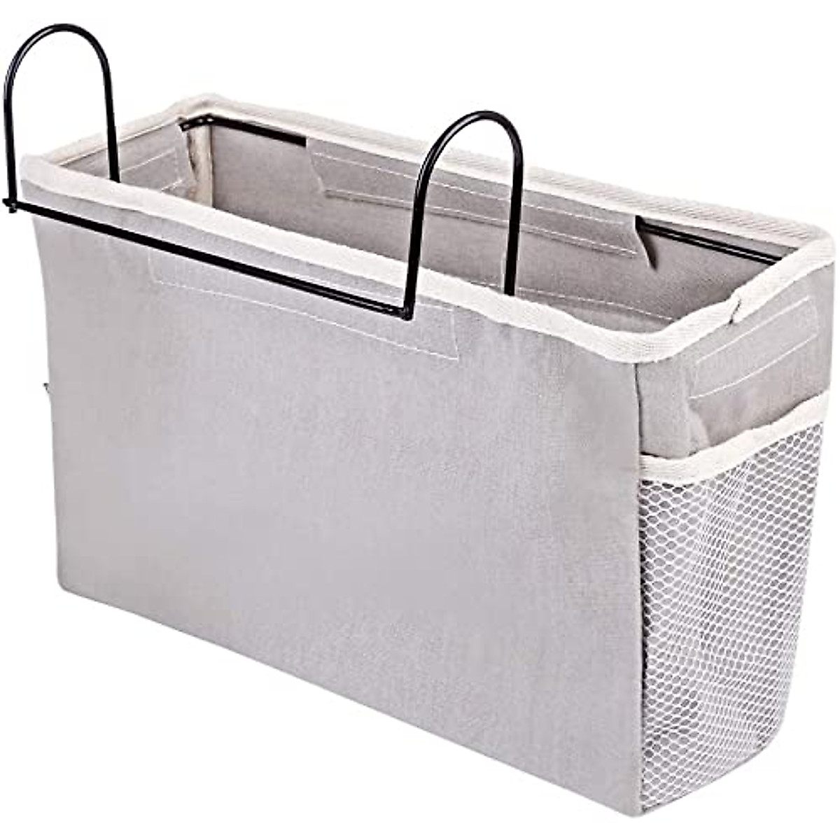 FYY Bedside Caddy, Bedside Hanging Organizer with 4 Pockets and 2 Hooks for Bunk and Hospital Beds, College Dorm Rooms Bed Rails, Can be Placed Bottle, Books, Mobile Phones, Tablets, Keys Grey