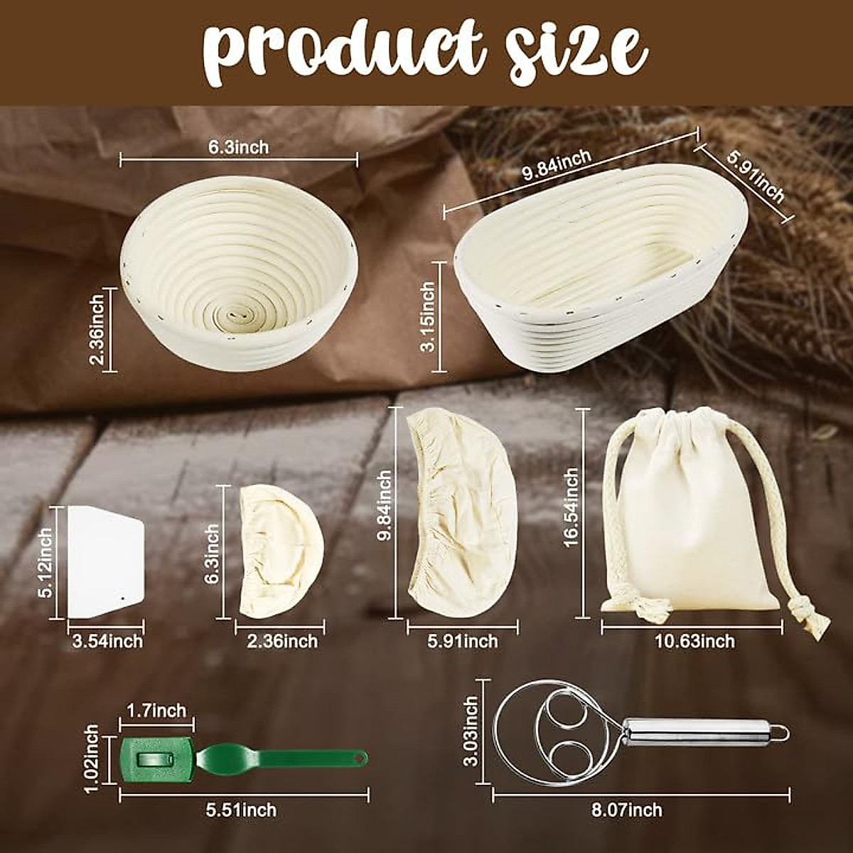 Bread Proofing Basket, Sourdough Bread Baking Supplies and Tools Sourdough Proofing Basket Set of 5.1 Inch Round and 9.8 Inch Oval Bread Making Kit of Bread