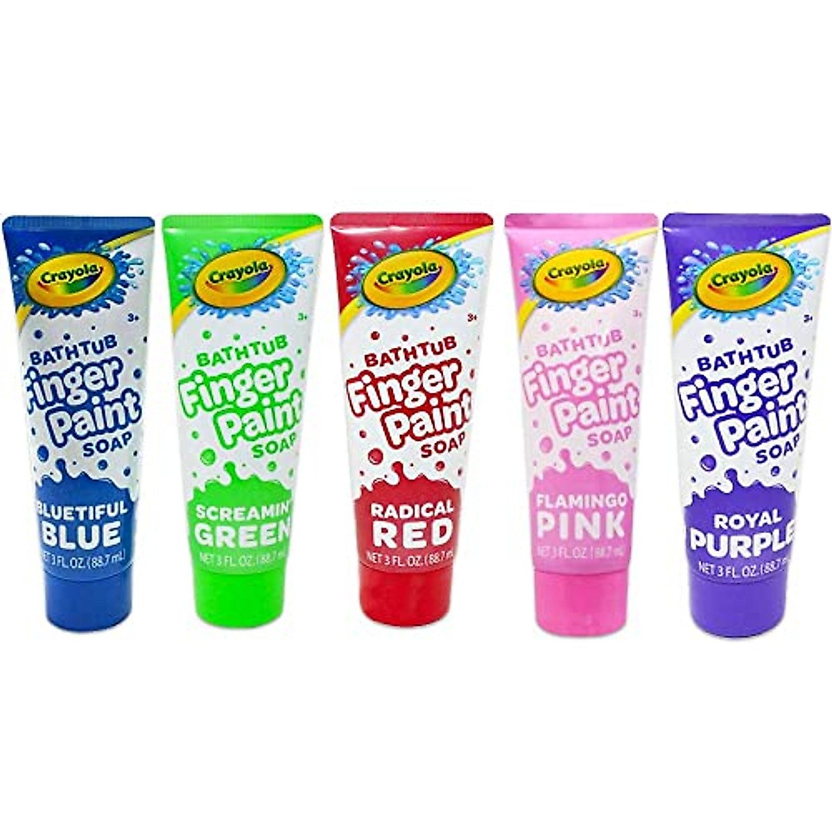 Crayola Bathtub Fingerpaint 5 Color Variety Pack, 3 Ounce Tubes (Bluetiful Blue, Screamin' Green, Radical Red, Flamingo Pink, Royal Purple)