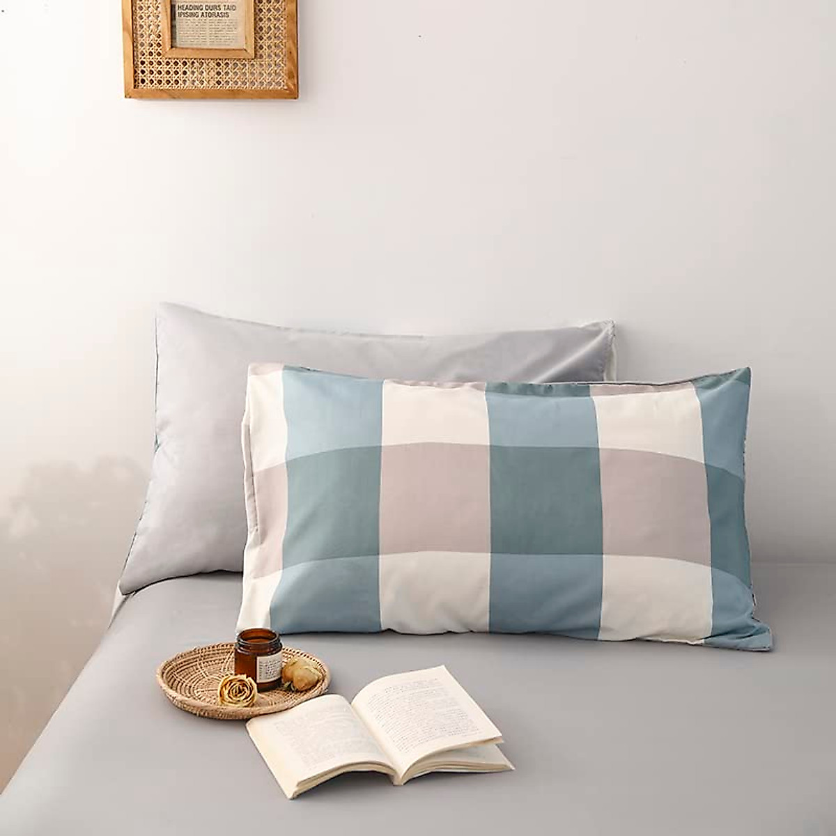 NSNLGSGC Buffalo Plaid Duvet Cover Set Grayish Blue Twin,Check Simple Geometric Square Pattern Bedding Set,Modern Soft Washed Microfiber Comforter Cover (2PCS,Twin)