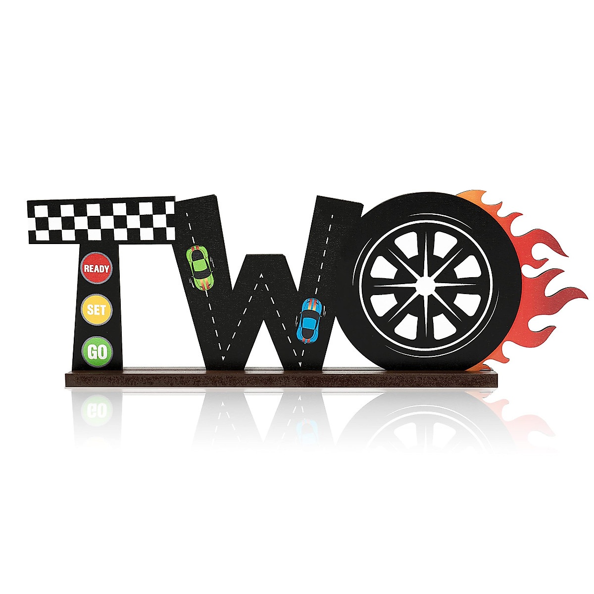 OSNIE Race Car Two Letter Sign Wooden Table Centerpiece Let’s Go Racing Checkered Theme 2nd Party Supplies Decoration Milestone Cake Smash Photo Props for Kids Boys Two Years Old Birthday