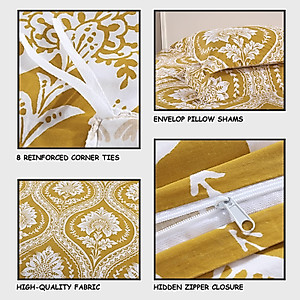 Bedduvit Yellow Damask Duvet Cover Queen Size - 100% Cotton Queen Fluffy Duvet Cover Set, Breathable Soft Paisley Pattern Bedding Comforter Cover with Zipper Closure & 8 Ties, 90"x90"