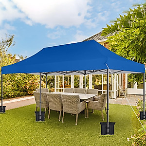 Eesdom 10x20 Canopy Tent with Roller Bag, Commercial Pop Up Canopy Tent, Adjustable Height with Pull Ring, Outdoor Canopy for Beach, Parties, UPF50+, 6 Stakes & 6 Sandbags & 6 Ropes, Blue