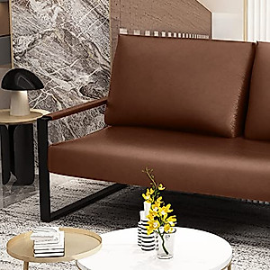 AWQM Faux Leather Couch, Mid-Century Loveseat Sofa,Upholstered Faux Leather Loveseat,Small Loveseat for Small Spaces,Small Couch for Bedroom,Office,Living Room,2-Seat Sofa,Borwn