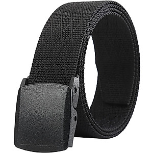 LionVII Mens Belt Web - Nylon Belt for Men with Plastic Buckle Durable Breathable Waist Belt for Work Travel Golf Sports, Adjustable [53" L x 1.5" W](Black)