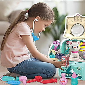 Pet Cat Carrier Backpack Toy, MAGIC4U 23PCS Pet Care Playset,Vet Clinic and Doctor Kit for Kids, Pet Veterinarian Medical Role Play Set for Boys and Girls Ages 3-6
