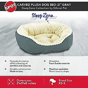 SPOT Ethical Pets Sleep Zone Carved Plush Pet Bed 21” Grey - Pet Bed for Cats and Small Dogs - Attractive, Durable, Comfortable, Washable (32924), 21x17