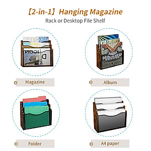 3-Tier Ladder File Organizer, Desk File Organizer with Retro MDF+ Black Metal Frame, Wall Paper Letter Tray Organizer, Wall File Storage Rack, Mesh Desktop Organizers and Accessories for Home Office