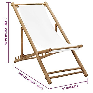 WEHUOSIF Patio Deck Chair Bamboo and Canvas,Patio Funiture,Barbecue Chairs,Balcony Chairs,Lawn Chairs,Garden Chairs,Folding Chair,Camping Chair,Adjustable in 4 Positions,for Deck, Poolside,Camping,
