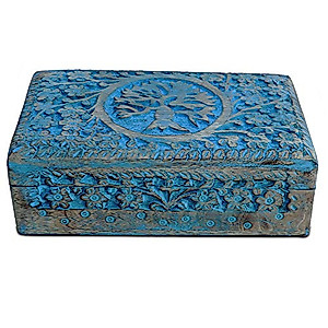 BHAVATU |Wooden Jewelry Box, Jewelry Box, Tarot Box, Celestial Home Decor, Witch Box, Tree of Life, Trinket Box |Size- 8" x 5" x 2.5",| Decorative Storage Bin
