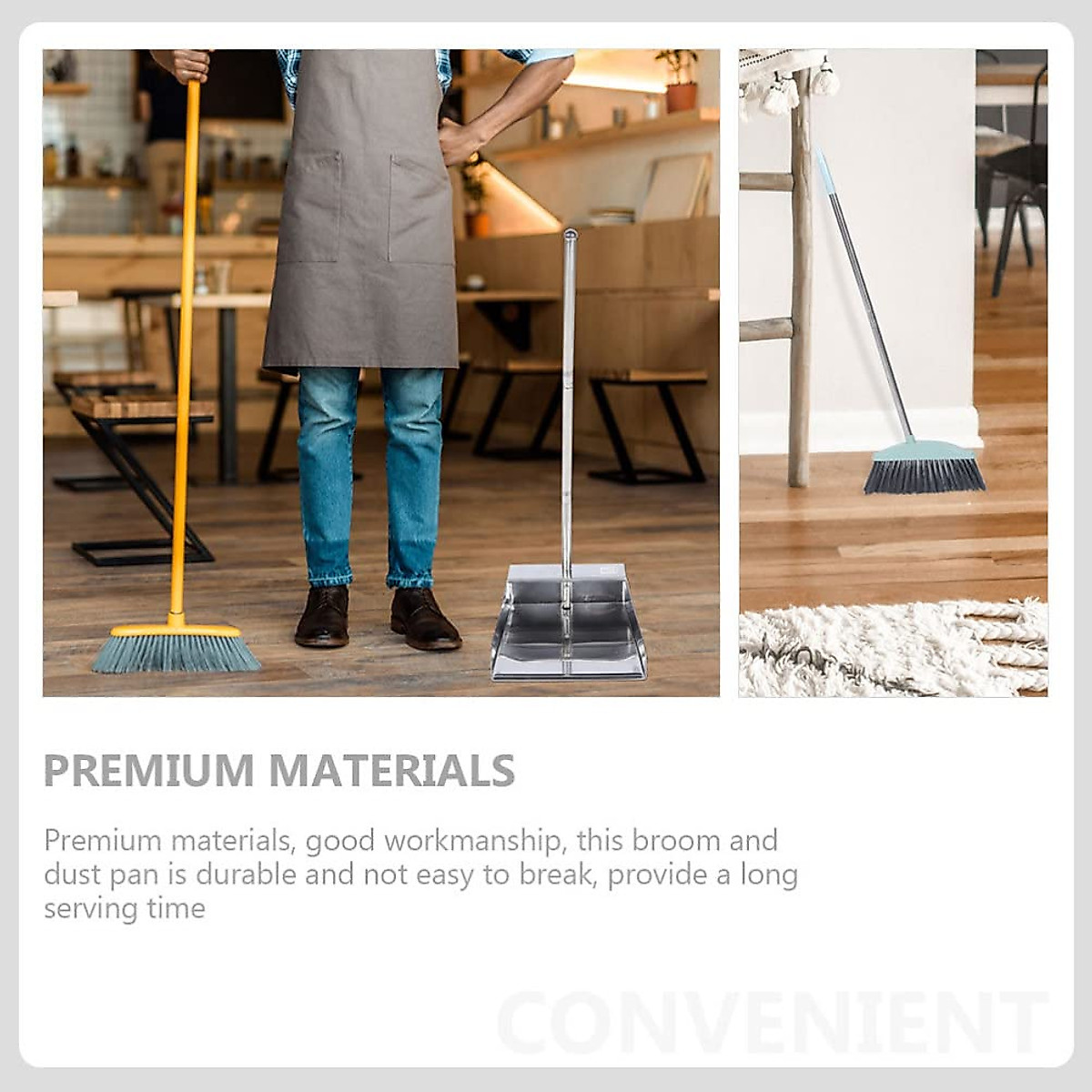 ULTECHNOVO 1 Set Garbage Shovel Cleaning Scraper Long Handle Broom Floor Sweeping Broom Long Handle Dust Pan Broom and Dust Pan Ladlebroom Home Stainless Steel Office Dustpan Indoor