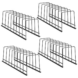 POUYRBA Pot Lid Organizer, 4pcs Black Plate Pot Bowl Lid Rack Holder Rest Plates Organizer for Kitchen Cabinets File Folder Rack for Plates Pots Bowls Cutting Boards Bakeware Serving Trays Reusable