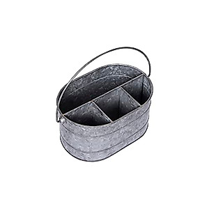 Creative Co-Op Farmhouse Galvanized Metal Storage Caddy with 4 Compartments and Handle, Zinc Finish