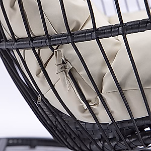 LeisureMod Wicker 2 Person Double Folding Hanging Egg Swing Chair (Beige)