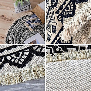 Poowe Round Cotton Rug Woven Tassel Throw Rug Washable Area Rug for Living Room Bedroom Kitchen Bathroom (Shapes)