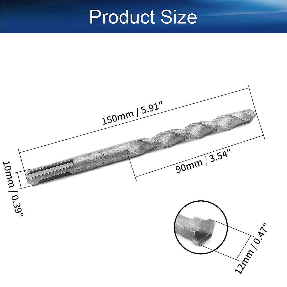 Auniwaig 12mm x 150mm Rotary Hammer Drill Bit, Masonry Drill Carbide Tipped Rotary Hammer Bit Round Shank, for SDS Impact Drill 1Pc