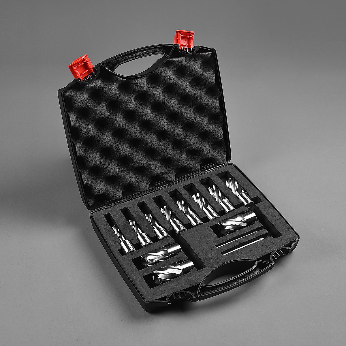 Annular Cutter Set 13 pcs JESTUOUS 3/4 Inch Weldon Shank 1 Cutting Depth and Cutting Diameter from 7/16 to 1-1/16 for Mag Drill Press HSS Standard Kit Two Flat with 2 Pilot Pins