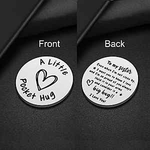 iJuqi Sister Birthday Christmas Gifts from Sister - Big Middle Little Sister Gifts for Women Pocket Hug Token Keychain Long Distance Relationship Keepsake Gifts for Sister Double Sided