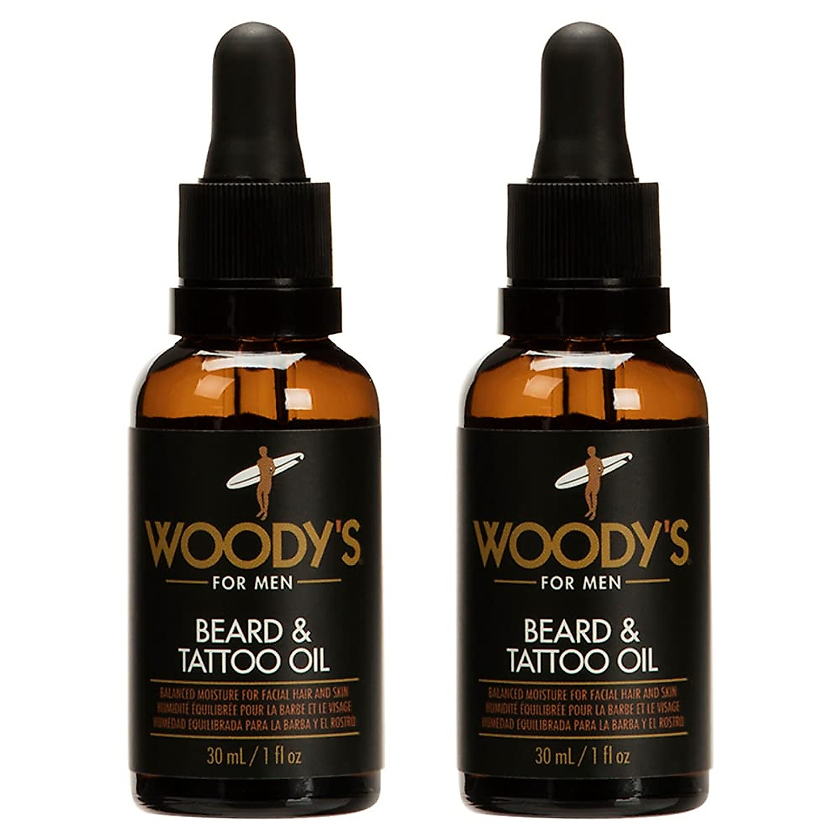 Woody's Beard & Tattoo Oil, 2 in 1 for Healthy Beard & Vibrant Tattoos, with Moringa, Macadamia, & Argan Oils, 1 Fl Oz (2 Pack)