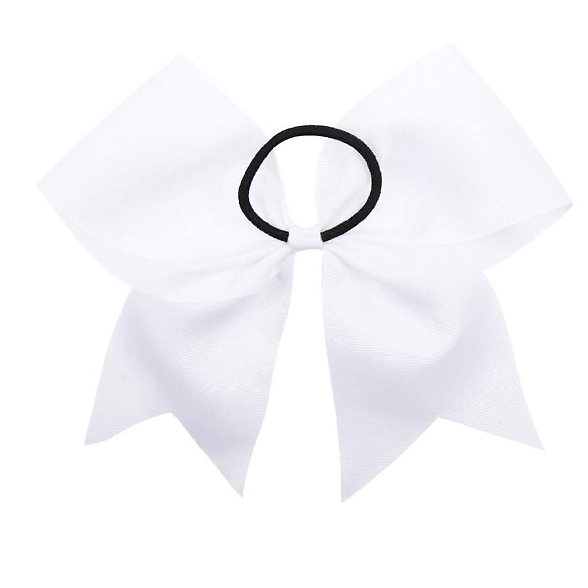 Cheer Bows, Caenagrion 18 PCS 8" Large White Cheer Hair Bows Ponytail Holder Elastic Band Handmade for Cheerleaders Teen Girls College Sports (White)