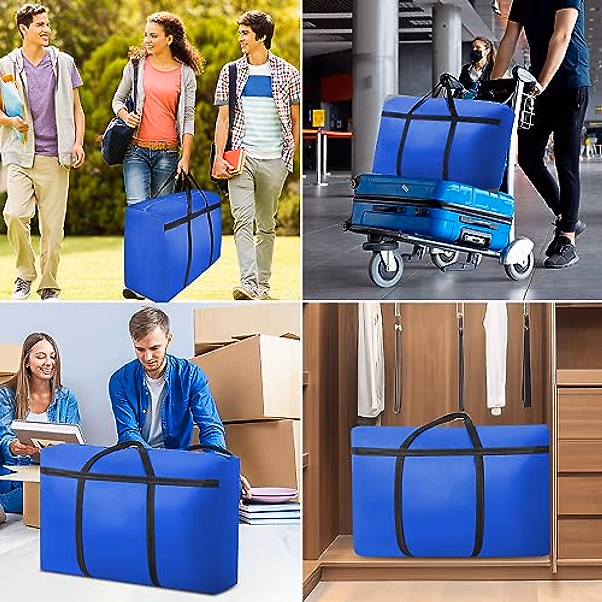 CIVJET 1 Pack Moving Bags Heavy Duty Extra Large with Strong Zippers, Storage Totes Bag with Handles for College Students, Moving Supplies & Boxes for Clothes, Storage Containers for Camping (Blue)