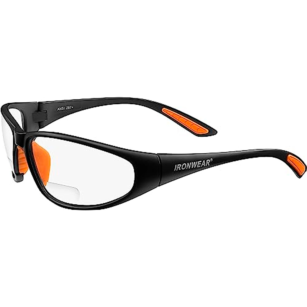 Ironwear Bradford 3030 Series Nylon Protective Safety Glasses with 2.0 Bifocal Lens, Clear Lens, Black Frame (3030-C-2.0), One Size