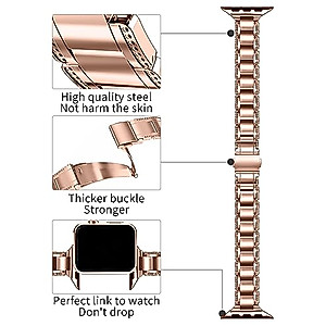 QUNDAXI for Apple Watch Band 41mm 40mm 38mm 45mm 44mm 42mm Series 8 7 6 5 4 3 2 1 SE SE2 Women Watchband Stainless Steel Metal for iWatch Bands (38mm 40mm 41mm, Rose gold)
