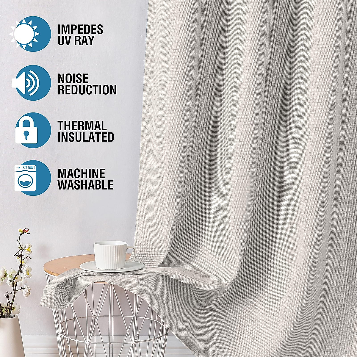 H.VERSAILTEX Linen Curtains Black Out Curtains for Bedroom Windows Noise Reducing Thermal Insulated Darkening Curtains for Living Room 2 Panels Set Grommet Curtain Panels 52 x 84 Inch, Heather Ivory