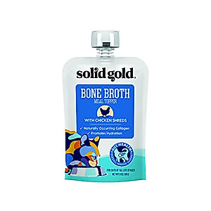 Solid Gold Bone Broth Cat Food Topper - Lickable Wet Cat Food with Protein Shreds for Hydration - Easy to Serve Wet Cat Food Gravy Bone Broth for Cats - Healthy Cat Snacks Treats - Chicken -12 Pack