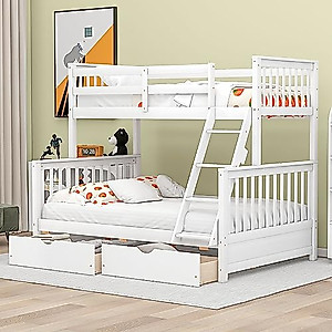 Merax Twin-Over-Full Bunk Bed with Ladders and Two Storage Drawers,White