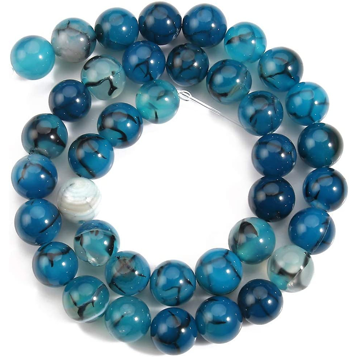 60pcs 6mm Blue Dragon Vein Agate Beads Natural Gemstone Beads Round Loose Beads for Jewelry Making