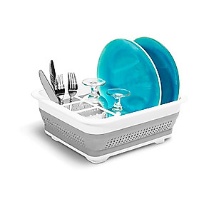 madesmart Premium Antimicrobial Collapsible Dish Rack, Portable, Easy-to-Store, Dish Drying Rack, EPA Certified, White