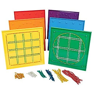 edxeducation Double-Sided Geoboards - 5 x 5 Grid/24 Pin Circular Array - Set of 6 - Includes Rubber Bands - Ideal for Ages 5+ - Geometry Math Manipulative - Teach Angles and Symmetry