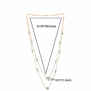 COOLSTEELANDBEYOND Gold Statement Necklace Two-Strand Long Chains with light Green Cone Crystal Beads Charms Pendant