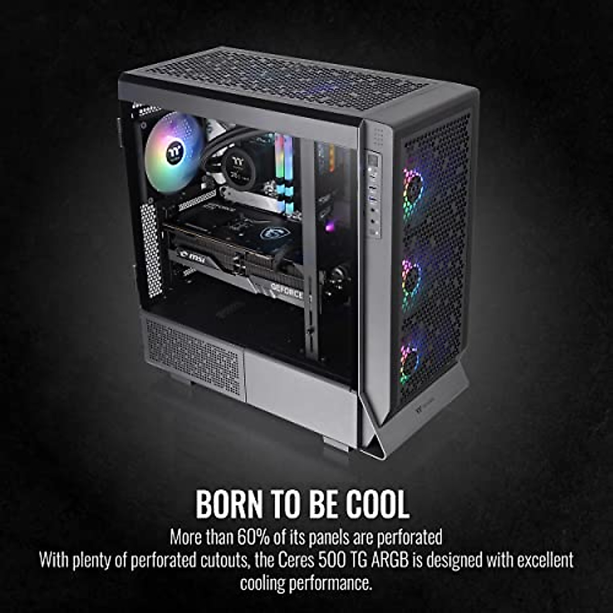 Thermaltake Ceres 500 Black Mid Tower E-ATX Computer Case with Tempered Glass Side Panel; 4 Preinstalled PWM ARGB Fans; Rotational PCIe Slots & GPU Holder; CA-1X5-00M1WN-00; 3 Years Warranty