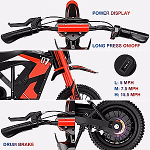 EVERCROSS EV12M Electric Dirt Bike,300W Electric Motorcycle,15.5MPH & 9.3 Miles Long-Range,3-Speed Modes Motorcycle
