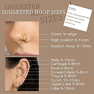 MILACOLATO 5Pcs G23 Titanium Nose Rings Hoops 16G/18G/20G Septum Hinged Nose Rings Clicker Rings for Lip Cartilage Daith Helix Rook Tragus Ear Lobe Earrings for Women Men Conch Piercing Jewelry 8MM