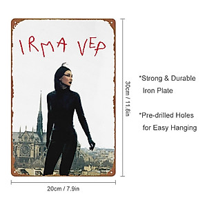 Irma Vep Movie Poster Creative Tin Sign Metal Sign Retro Wall Decor for Home Gate Garden Bars Restaurants Cafes Office Store Pubs Club Sign Gift 12 X 8 INCH Plaque Tin Sign