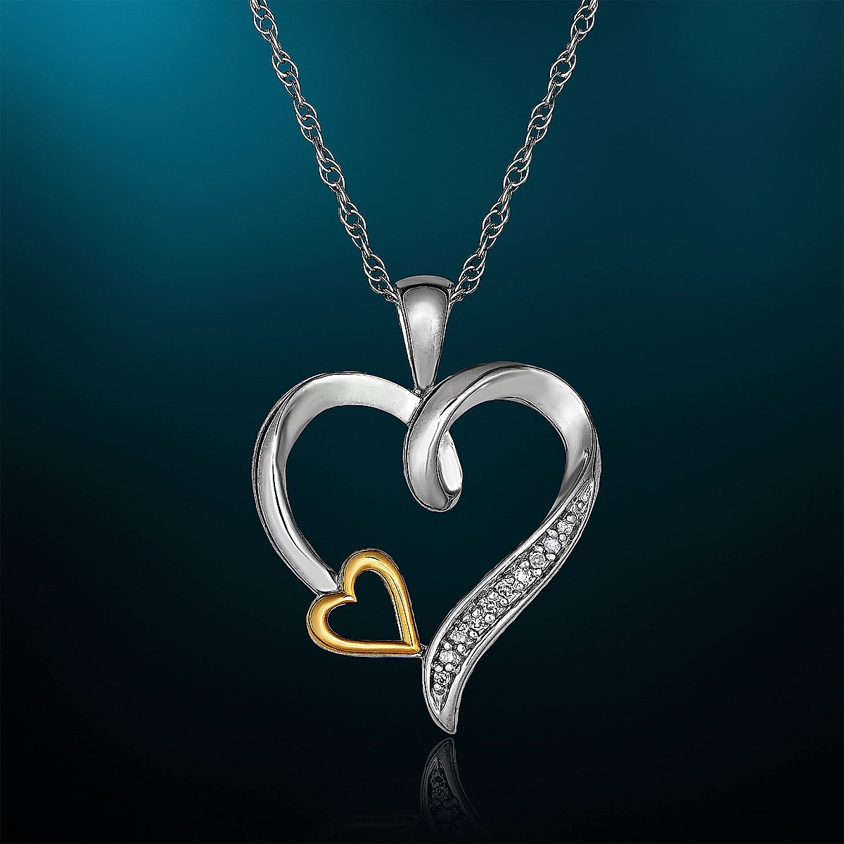 NATALIA DRAKE Dainty Open Diamond Heart Necklace for Women in 10K Yellow Gold and Rhodium Plated 925 Sterling Silver