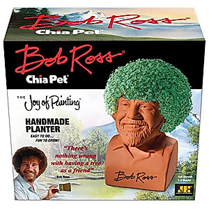 Chia Pet Bob Ross with Seed Pack, Decorative Pottery Planter, Easy to Do and Fun to Grow, Novelty Gift, Perfect for Any Occasion