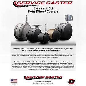 4 Inch Extra Large Heavy Duty Floor Safe Office Chair Wheels - Gray Non-Marking Twin Wheels - 1/2" - 13 TPI x 1-1/2" Threaded Stems - 1,125 lbs. Total Capacity - Set of 5 - Service Caster Brand