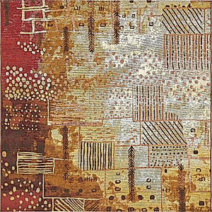 Unique Loom Outdoor Modern Collection Area Rug - Pine (5' 4" Square, Multi/ Brown)