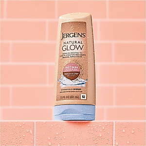 Jergens Natural Glow In-shower Lotion, Self Tanner for Medium to Deep Skin Tone, Wet Skin Lotion, Sunless Tanner Locks in Hydration for Gradual, Flawless Color, 7.5 Ounce (Pack of 2)