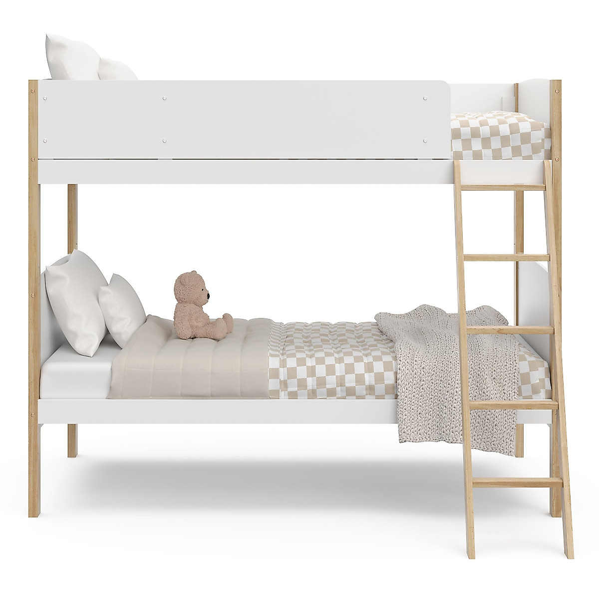 Storkcraft Next Delray Twin-Over-Twin Convertible Bunk Bed (White with Natural) – Modern, Stylish, 2-Tone Bunk Bed for Kids Bedroom