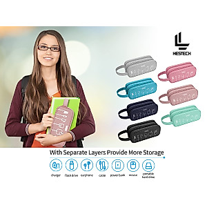 HESTECH Electronic Organizer Travel Case Cord Organizer Traveling Bag Tech Organizer Pouch for Charging Data Cable,Charger,Phone,Power Bank,Mouse,USB Flash Drive,Earphone,Pink with 5PCS Cables Ties